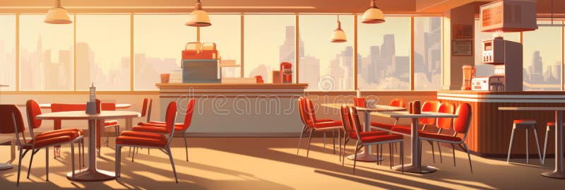 Classic American Retro Cafe Stock Illustration - Illustration of ...