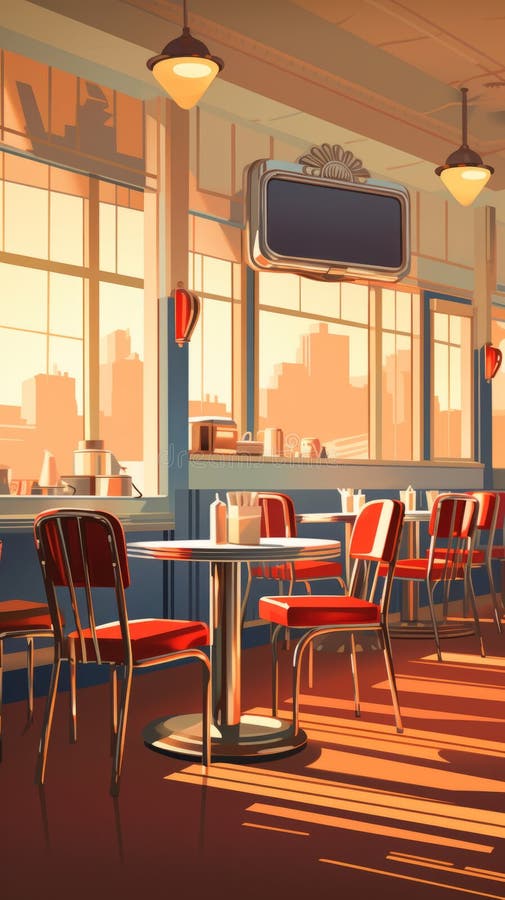 Classic American Retro Cafe Stock Illustration - Illustration of ...