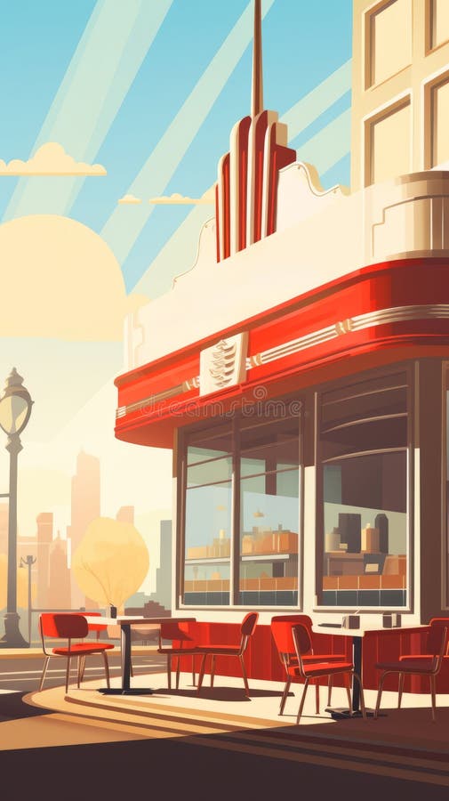 Classic American Retro Cafe Stock Illustration - Illustration of 1950s ...