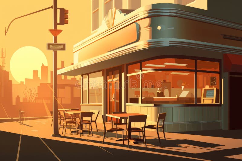 Classic American Retro Cafe Stock Illustration - Illustration of ...