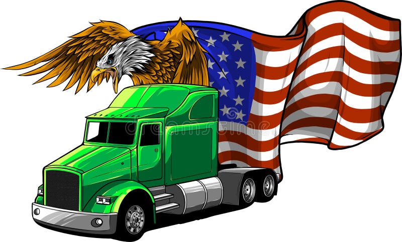 Classic American Truck. Vector Illustration with American Flag and ...