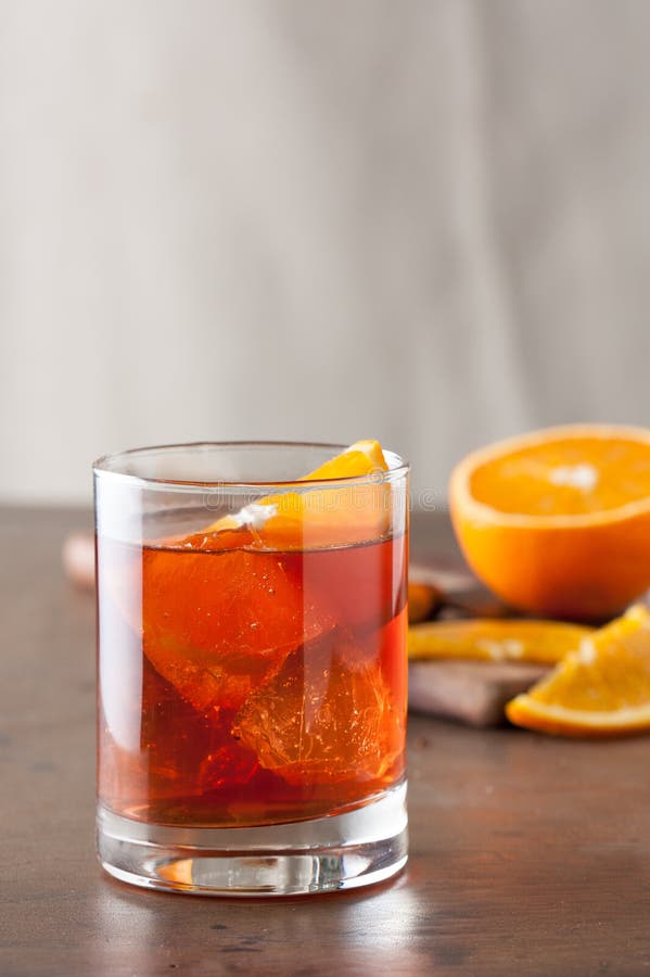 Classic Americano Cocktail On Wooden Table Stock Image - Image of fruit ...
