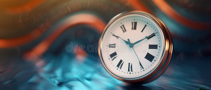 Classic Analog Clock with Blurred Blue and Orange Background Time ...