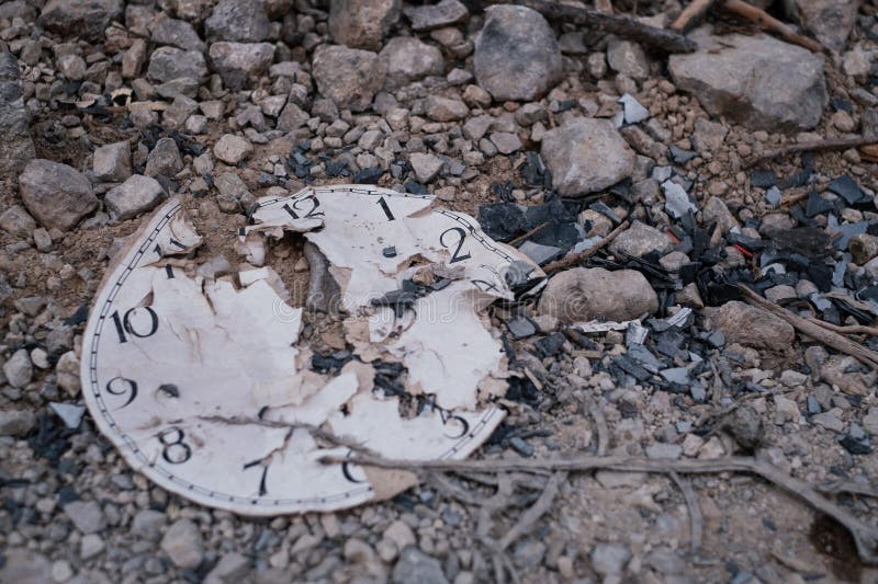 Classic Analog Clock in the Sand on the Rock Desert Stock Photo - Image ...
