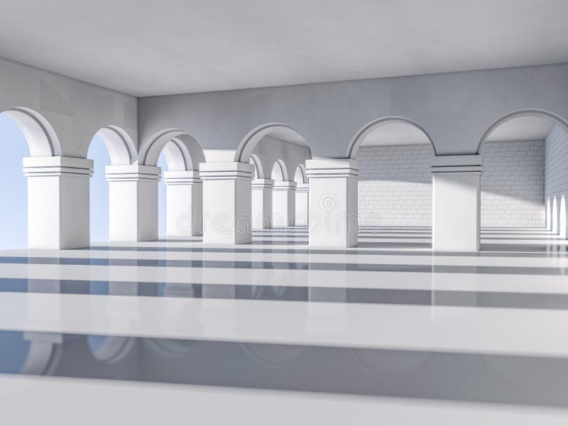 Classic Ancient Interior with Columns. 3D Stock Illustration ...