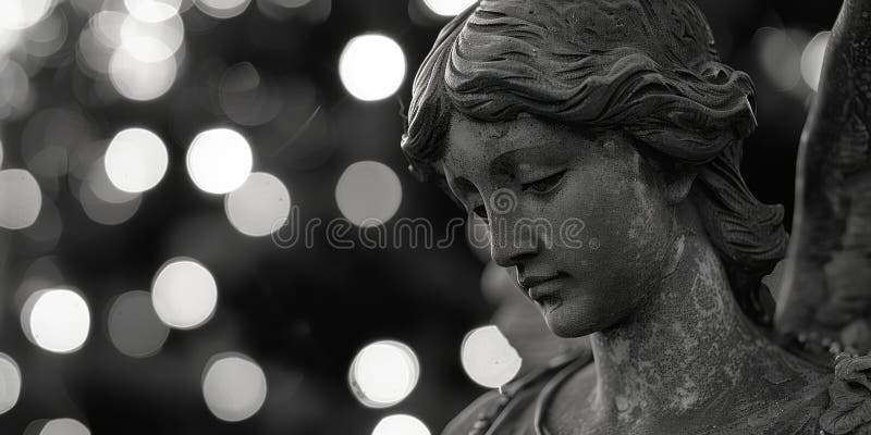 A Classic Angel Statue Depicted in Black and White, Providing a ...
