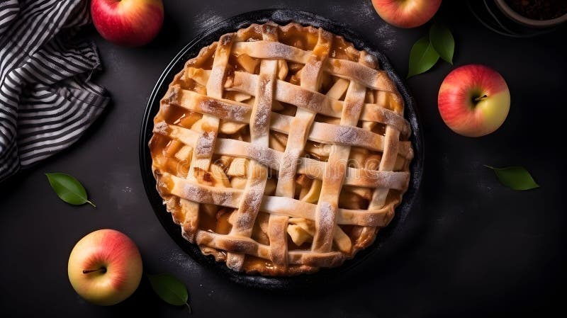 Classic apple pie top view stock illustration. Illustration of icing ...