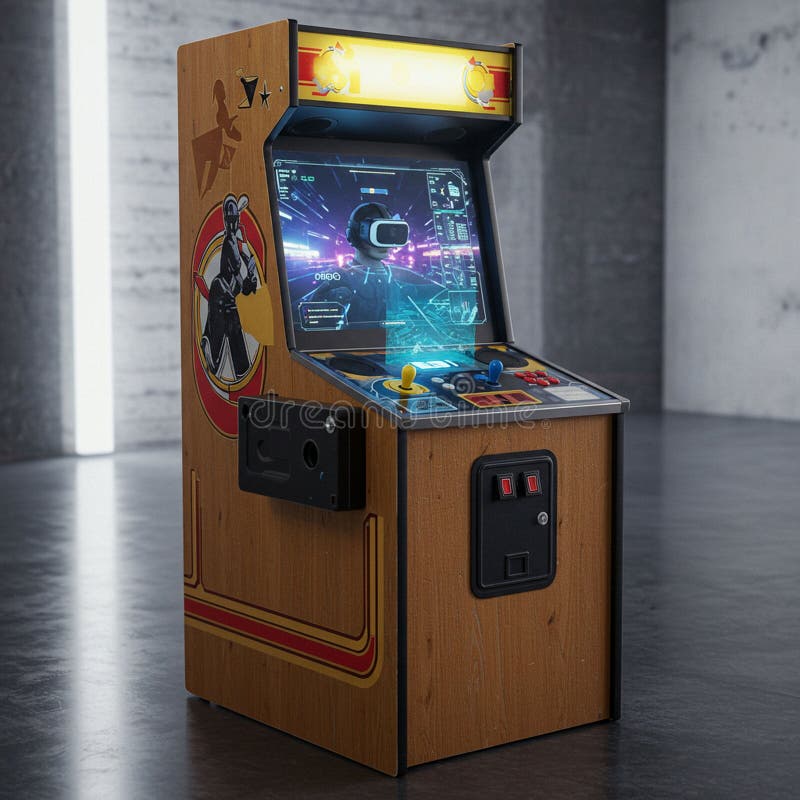 Classic Arcade Game Machine Featuring a Retro Design with Wooden ...