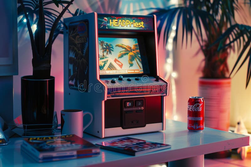 Classic Arcade Machine in Neon Retro Setting Stock Photo - Image of ...