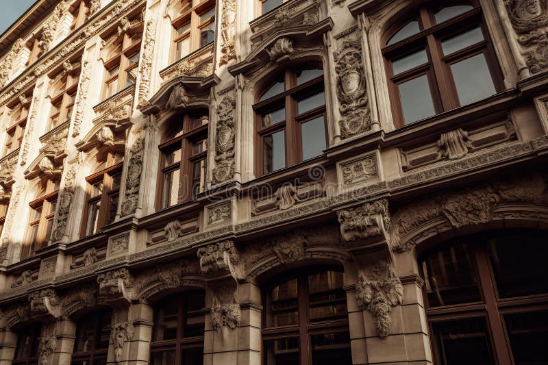 Classic Architectural Building Facade in Old City Stock Illustration ...