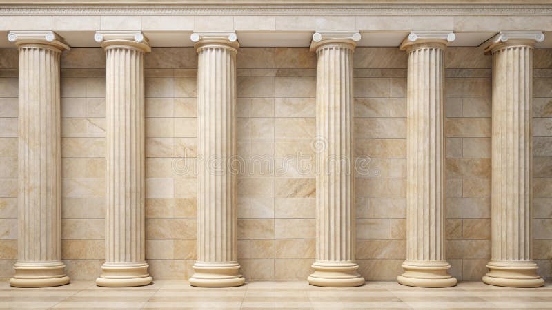 Classic Architectural Columns Against a Tiled Wall, Elegant and ...