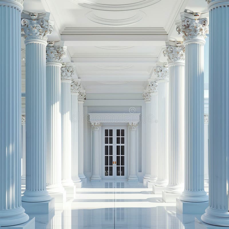 Classic Architecture, White Columns, Sunny Day, Frontal Shot, Sharp ...