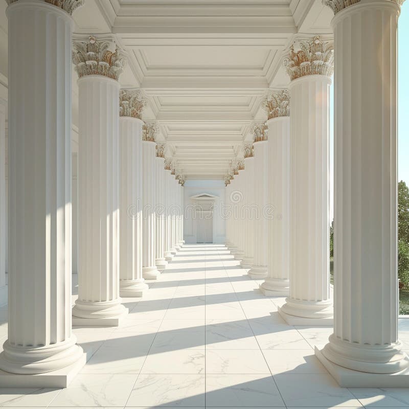 Classic Architecture, White Columns, Sunny Day, Frontal Shot, Sharp ...