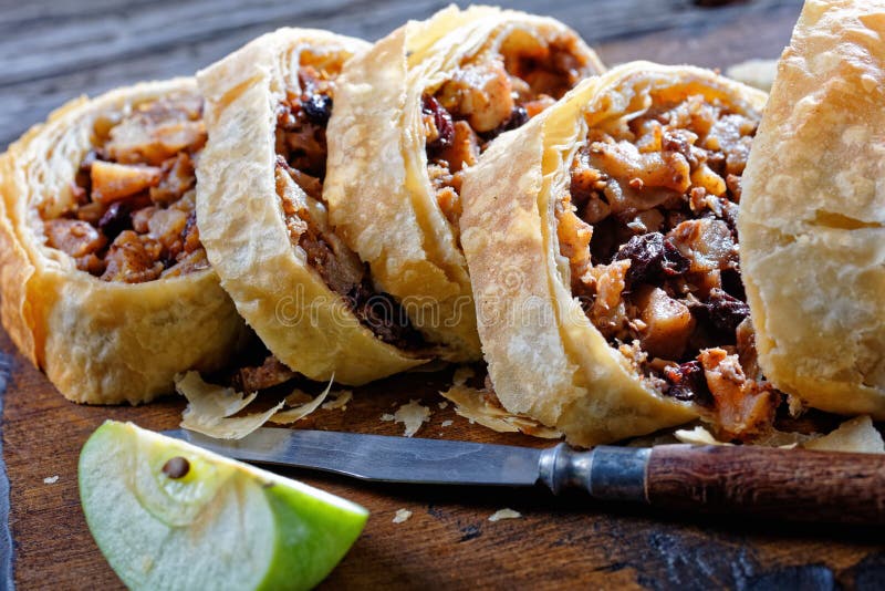 Classic Austrian Apple Strudel of Phyllo Dough Stock Photo - Image of ...