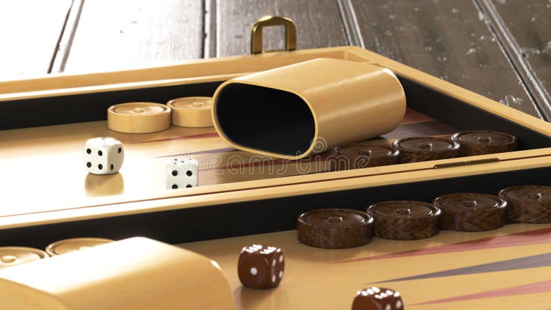 Classic Backgammon Board Game with Dice and Cups Stock Photo - Image of ...
