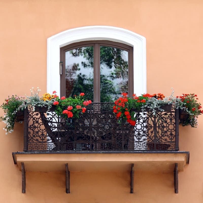 Classic Balcony with Flowers Stock Image - Image of style ...