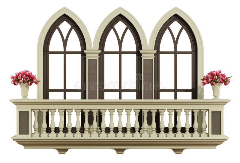 Classic Balcony with Triple Lancet Window Stock Illustration ...