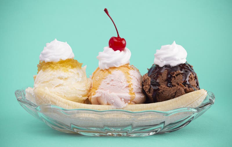 A Classic Banana Split Isolated on a White Background Stock Photo ...