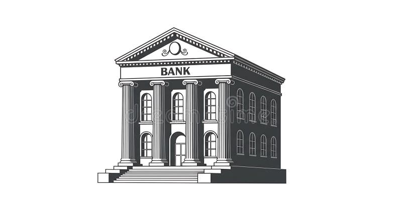 Classic Bank Building Illustration Featuring a Neoclassical Design with ...