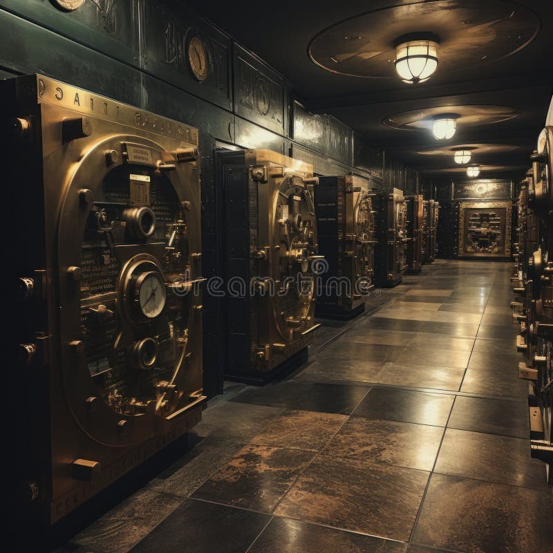 Vintage Bank Vault with Open Safety Deposit Boxes Stock Illustration ...