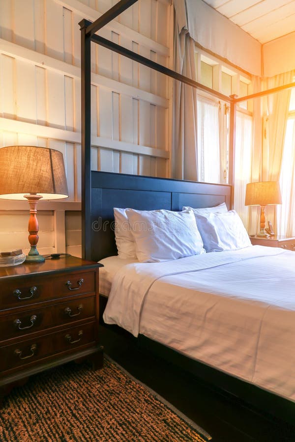 Classic Bedroom Interior with Old Rustic Bed Stock Image - Image of ...