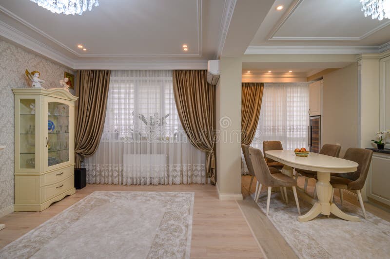 Classic Beige Kitchen with Counter Space and a Variety of Appliances ...