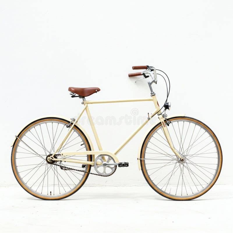 Classic Bicycle with a Cream-colored Frame and Brown Accents, Including ...