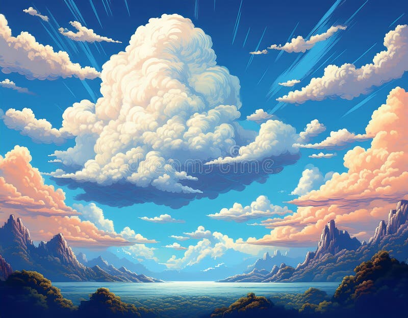 Classic 8-Bit Cloudscape - Illustration of a Retro 16-bit Sky with ...