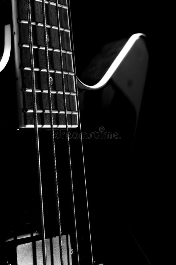 Classic black bass guitar stock image. Image of string - 74410591