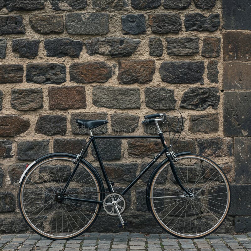 A Classic Black Bicycle with Thin Metal Frame and Handlebars is Leaning ...