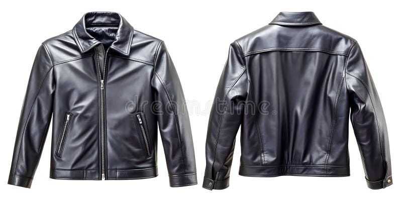 Classic Black Biker Jacket, Front and Back Views Stock Illustration ...