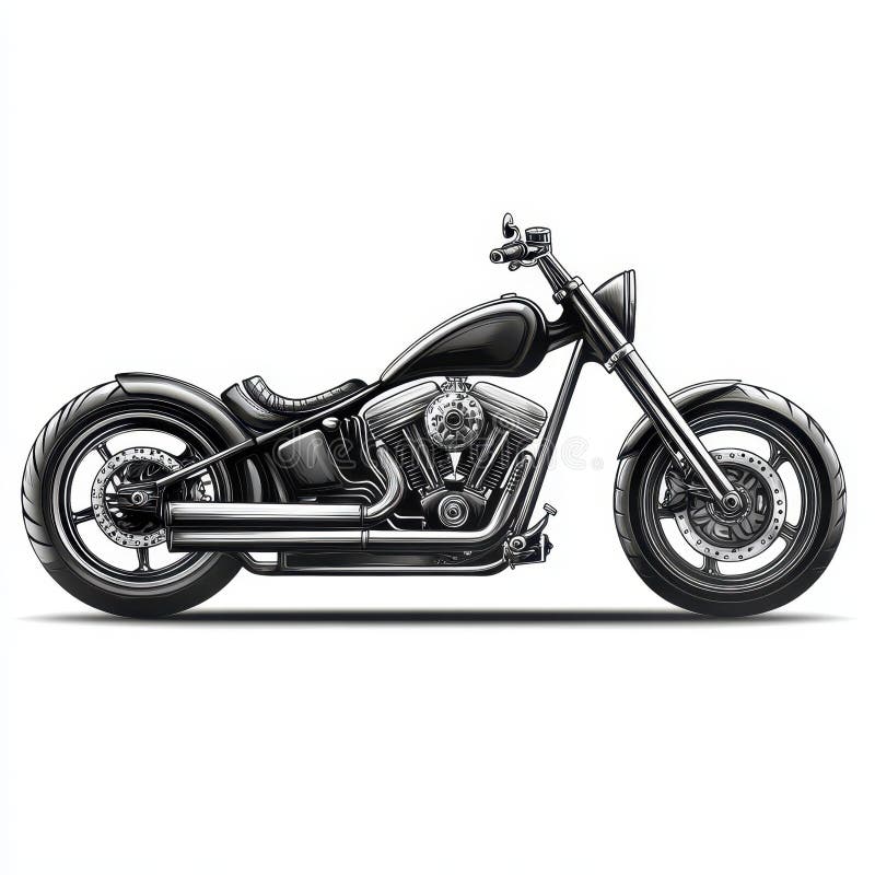 Classic Black Chopper Motorcycle Side View Illustration Stock ...