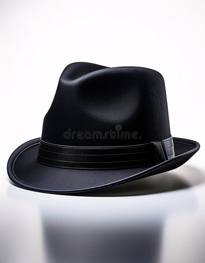 A Classic Black Fedora Hat with a Wide Brim and a Subtle Sheen, Resting ...