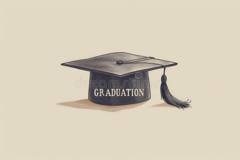 Classic Black Graduation Cap with Bold GRADUATION Text, Etched Style ...