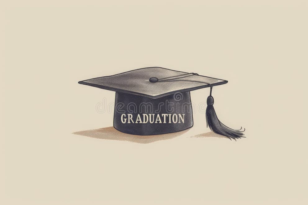 Classic Black Graduation Cap with Bold GRADUATION Text, Etched Style ...