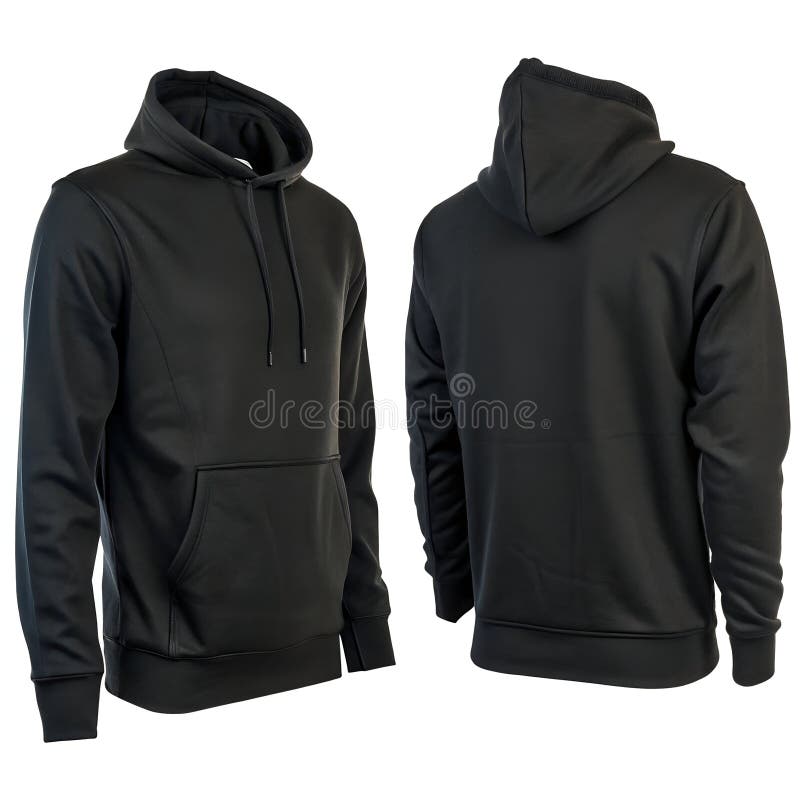 Classic Black Hoodie Front and Back View Isolated on White Background ...