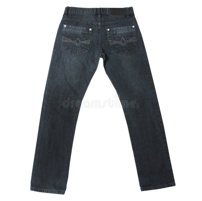 Classic Black Jeans Back View Over White, Stylish Black Denim Isolation ...