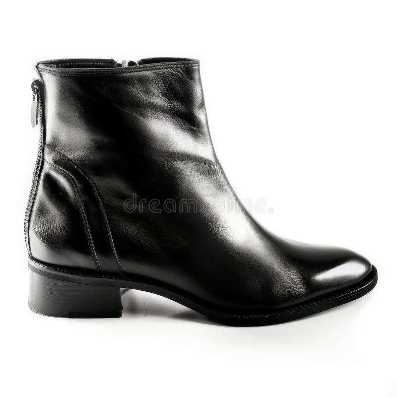 Classic Black Leather Ankle Boots with a Side Zipper and Low Heel ...