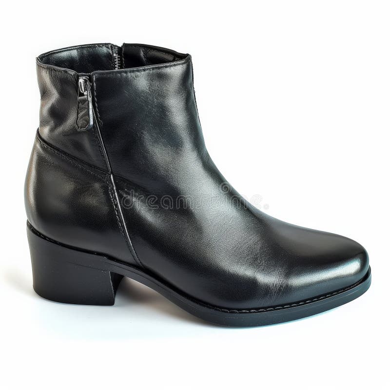 Classic Black Leather Ankle Boots with a Side Zipper and Low Heel ...