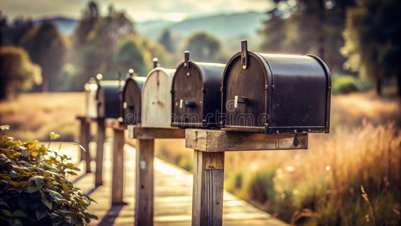 Classic Black Mailboxes on White Posts a Timeless Vintage Scene Stock ...