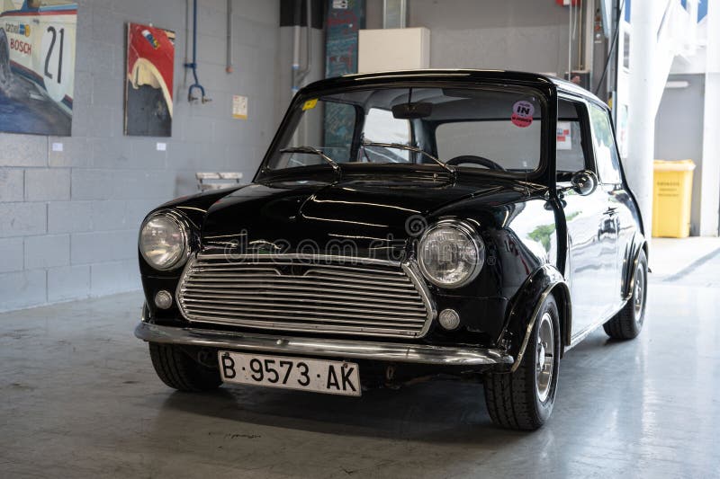 Classic Black Mini in the Garage Editorial Image - Image of chrome ...