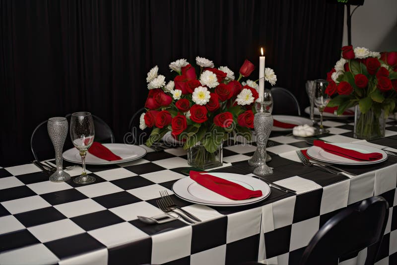 Classic Black and White Checkered Border with a Touch of Red Stock ...