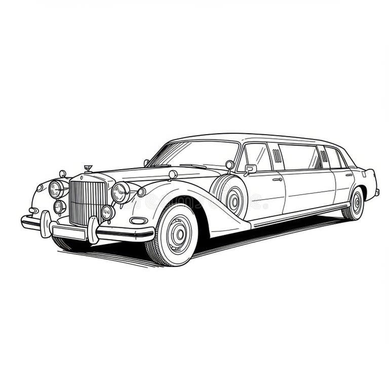 Classic Black and White Limousine Drawing Stock Illustration ...