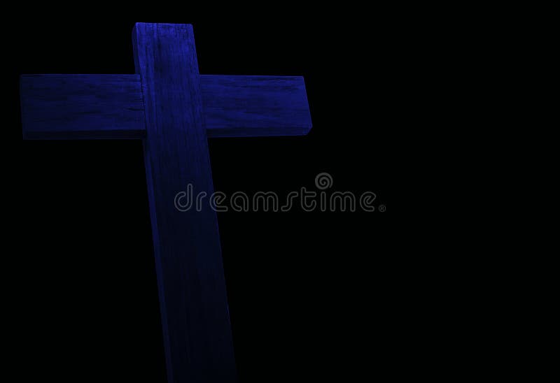 Classic Blue Christian Wood Cross on Dark Background Stock Image ...