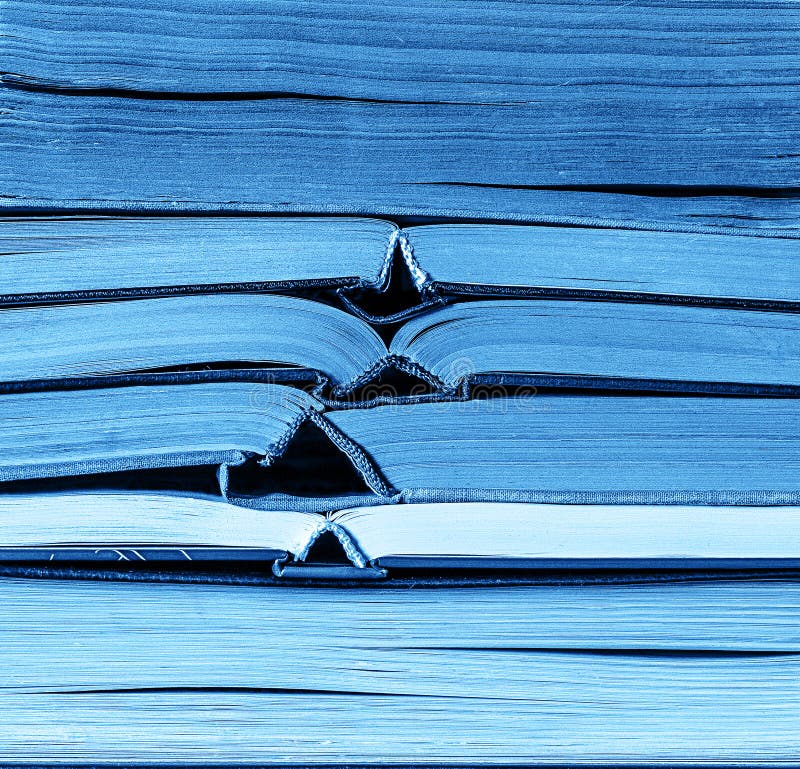 Classic Blue Color Stack of Old Books Background. Stock Image - Image ...