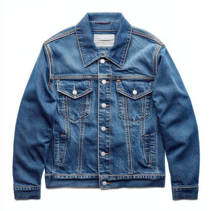 A Classic Blue Denim Jacket with a Button-up Front and Multiple Pockets ...