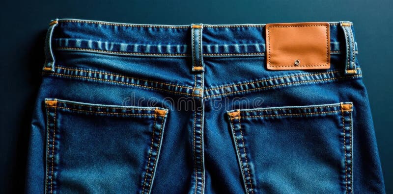 Classic Blue Denim Jeans, Blank Leather Label , Fabric, Tag, Pocket ...