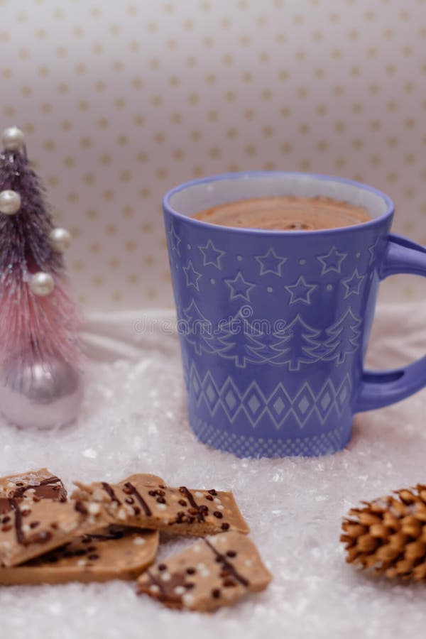 Classic Blue Color of the Year 2020 Cup of Cocoa and Chocolate Stock ...