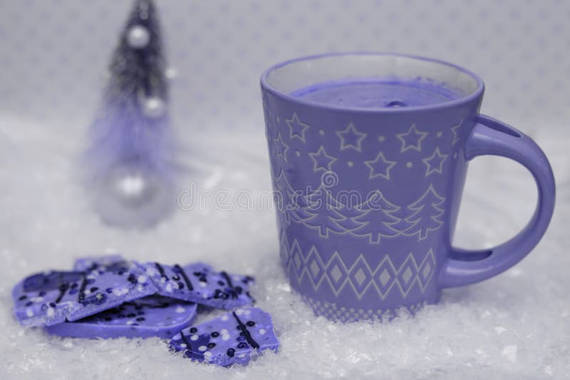 Classic Blue Color of the Year 2020 Cup of Cocoa and Chocolate Stock ...