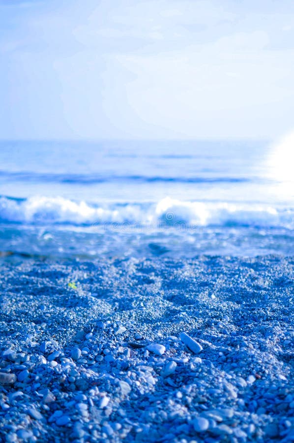 Classic Blue Seashore. Beautiful Beach with Big Waves Stock Photo ...
